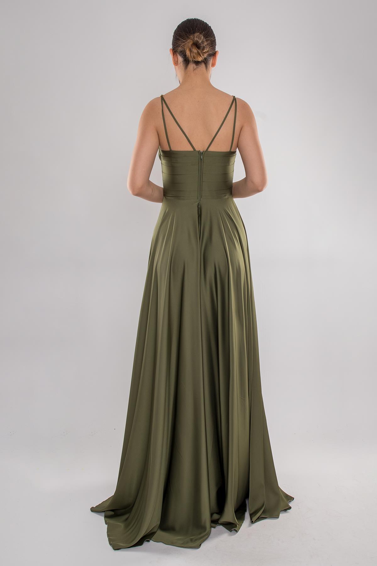 DORİDORCA 5022 Bel Drape Şal Yaka Saten Kloş Uzun Elbise Fiyatı ...