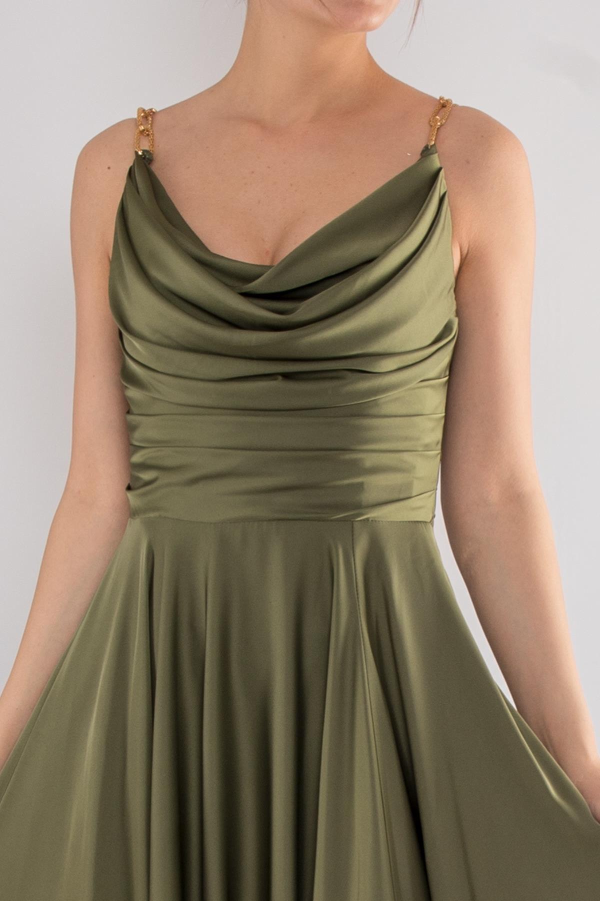 DORİDORCA 5022 Bel Drape Şal Yaka Saten Kloş Uzun Elbise Fiyatı ...