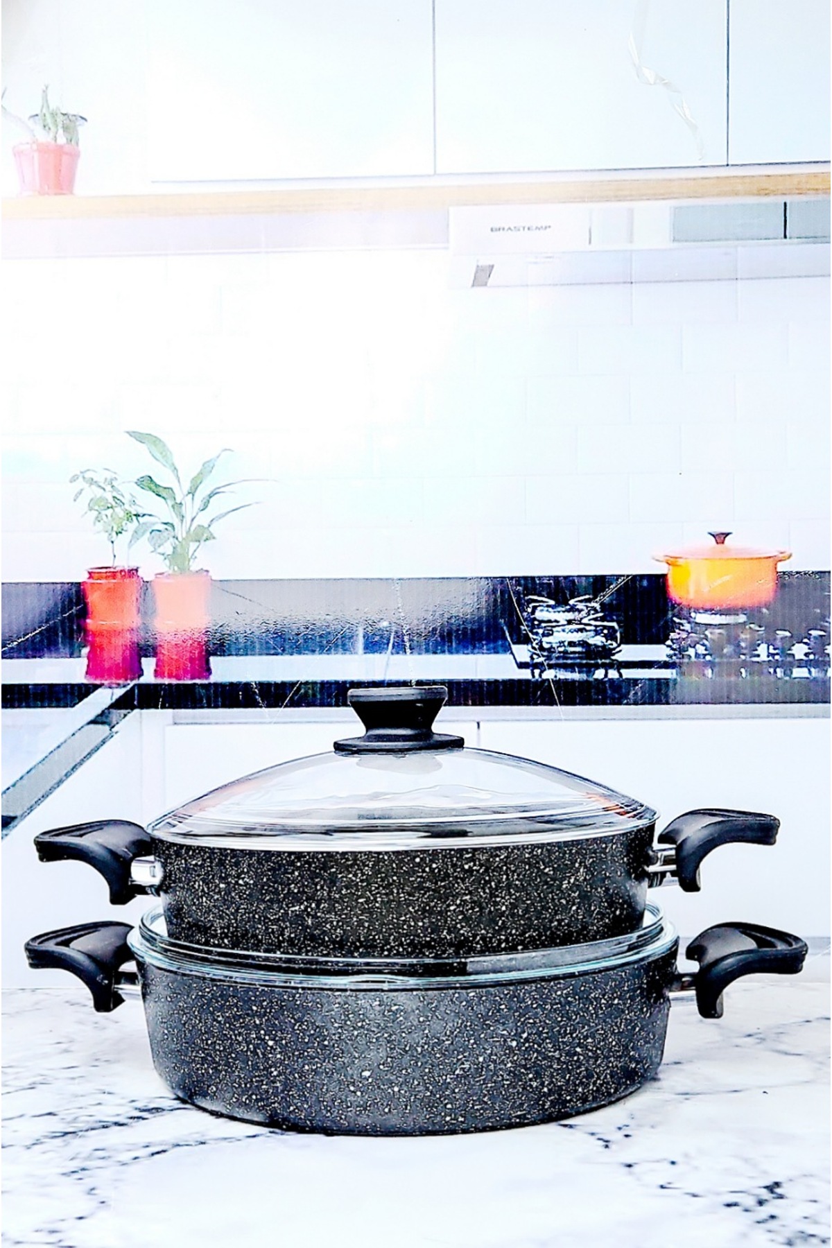 BRE HOME 24 cm/28 cm 2'li ezme granit karnıyarık tenceresi pilav ...