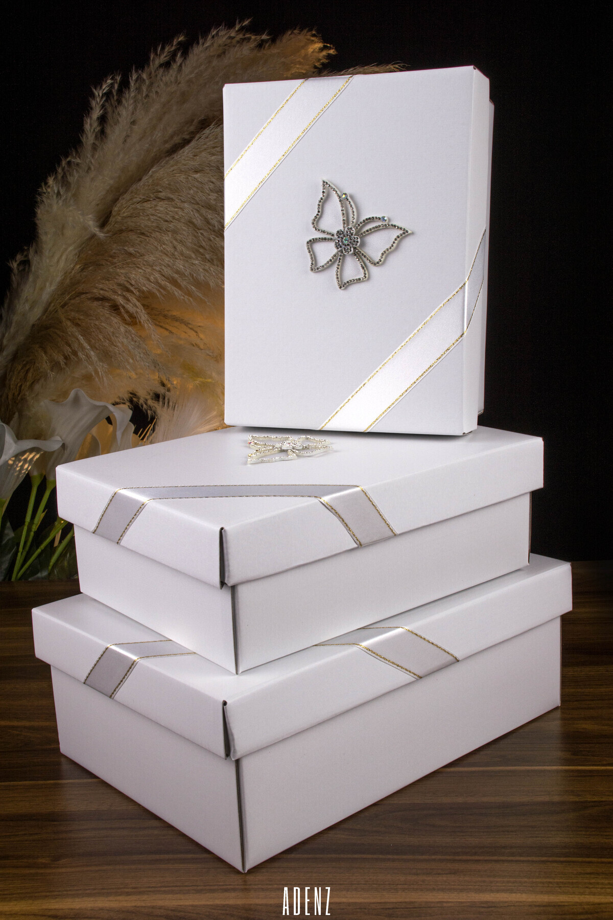 ADENZ Hediye Kutusu 3'lü Set - 1. Sınıf Kelebek Taşlı - Bohça Çeyiz ...