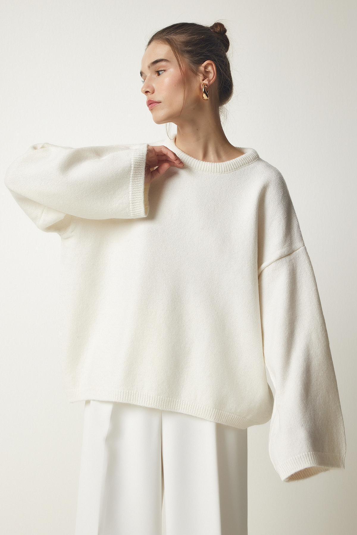 Happiness İstanbul Kadın Ekru Oversize Basic Triko Kazak KB00034 Fiyatı, Yorumları - Trendyol