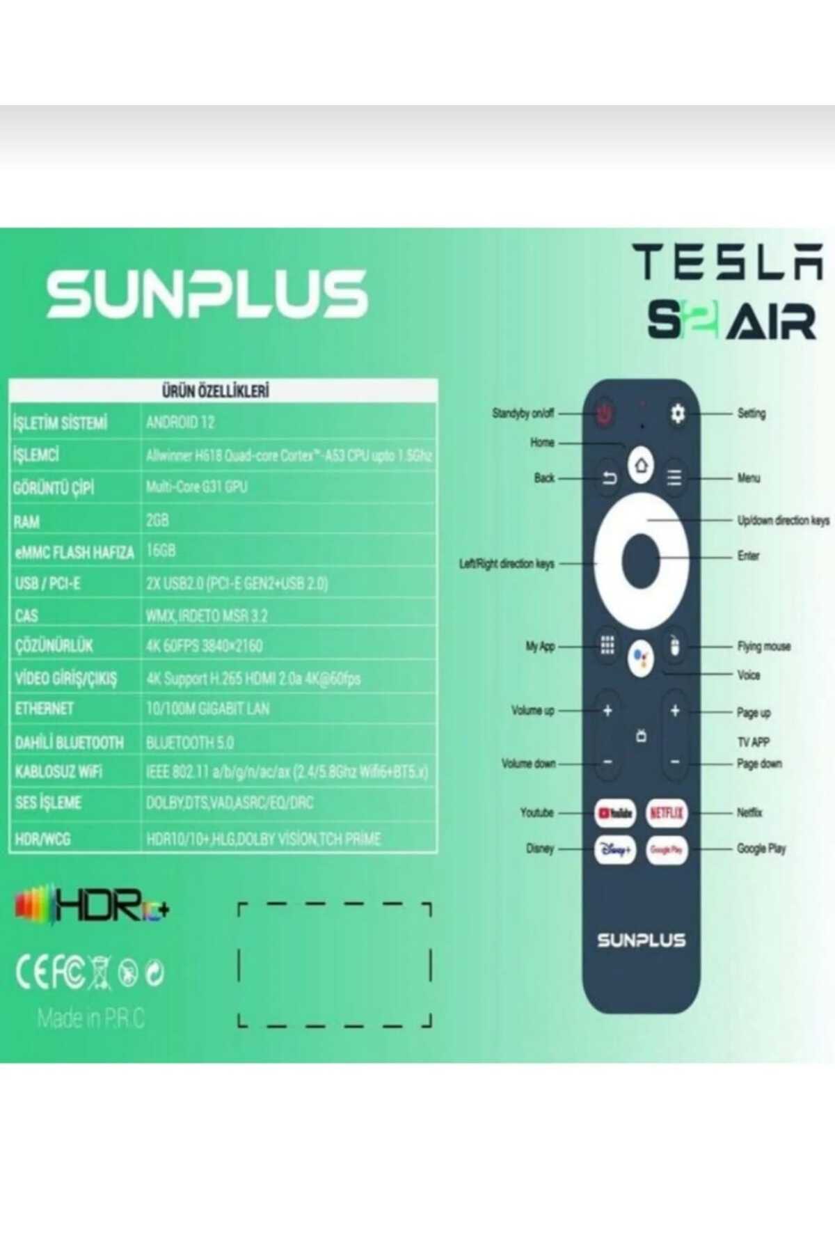 Sunplus Tesla S 2 AİR Android Tv Box 2gb Ram -16 gb Hafıza Android 12 ...