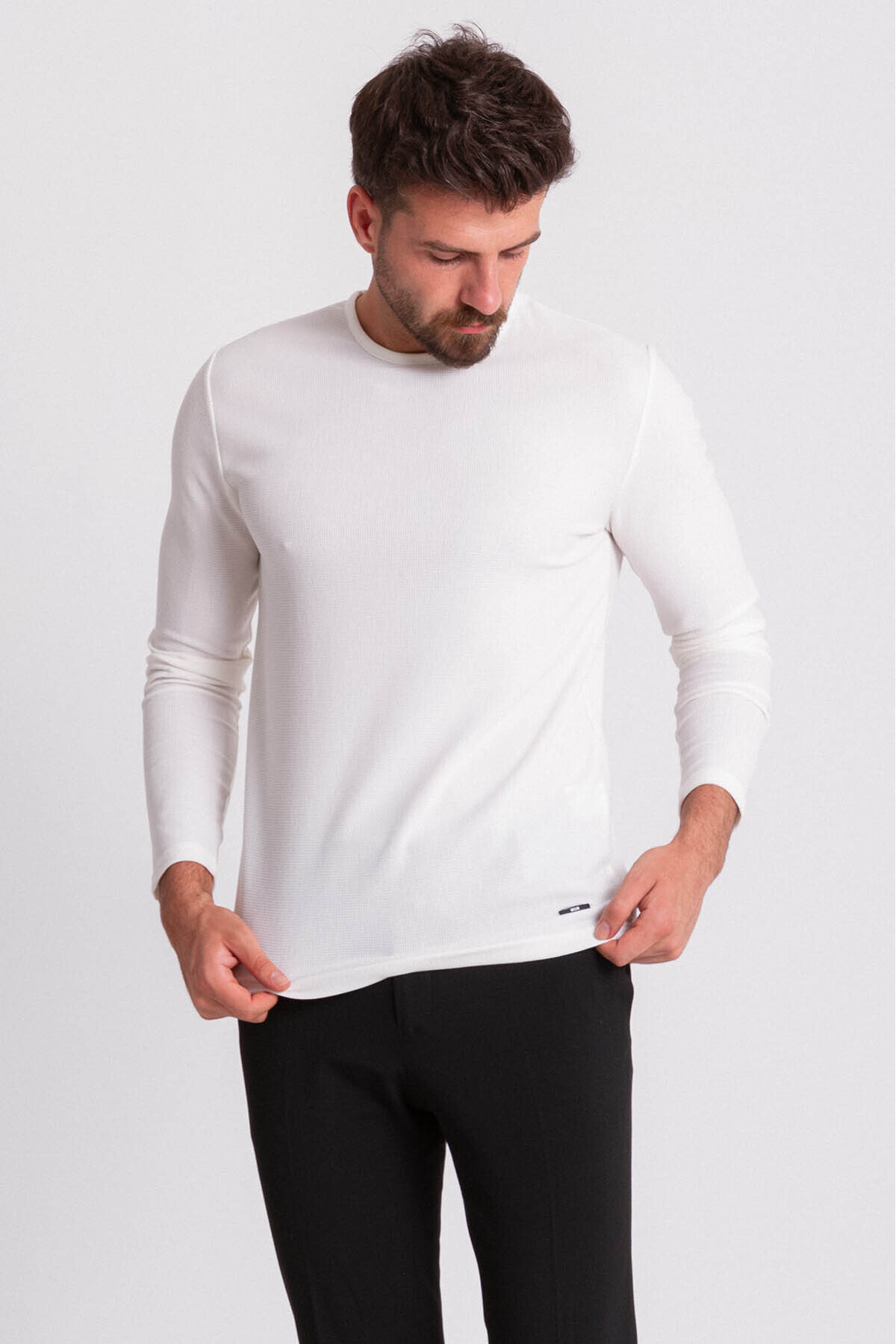 Mcr Ekru Rengi Slim Fit Uzun Kollu Bisiklet Yaka Erkek T-shirt Fiyatı ...