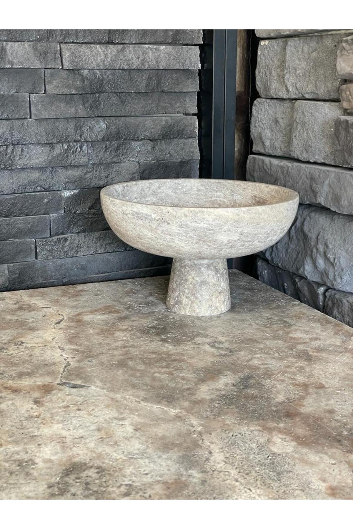 Polen Stone Silver (gümüş)Traverten Doğal Taş Ayaklı Kase Havluluk ve ...