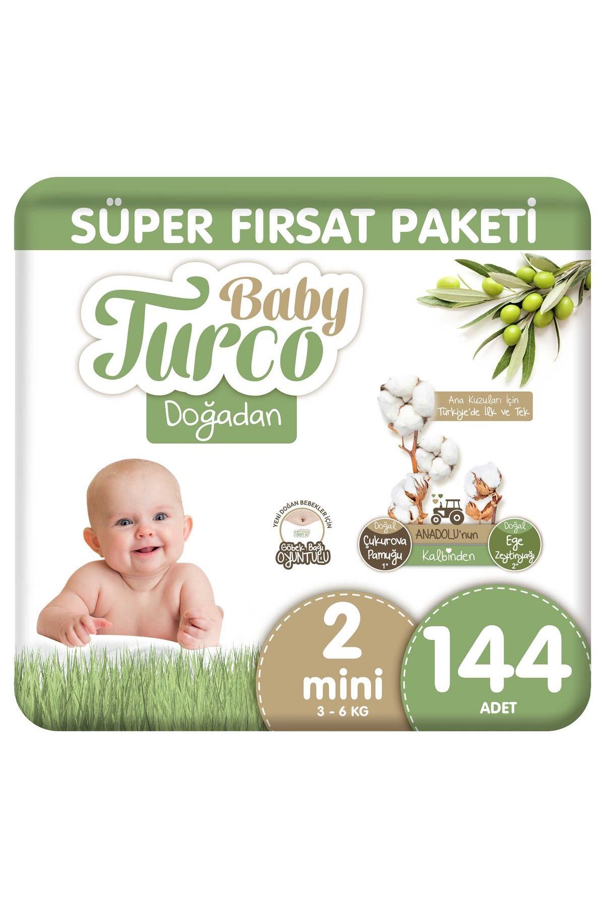 Baby Turco Doğadan Süper Fırsat Paketi Bebek Bezi 2 Numara Mini 144 ...