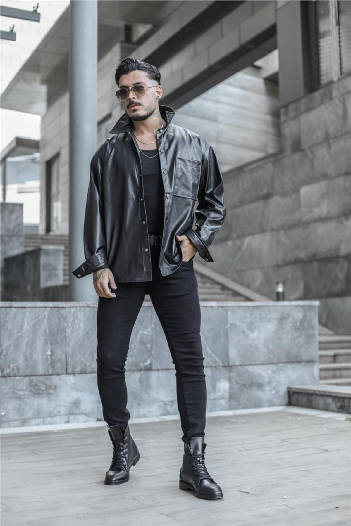 OUTFİT MAN Erkek Deri Oversize Gömlek Siyah Fiyatı, Yorumları - Trendyol
