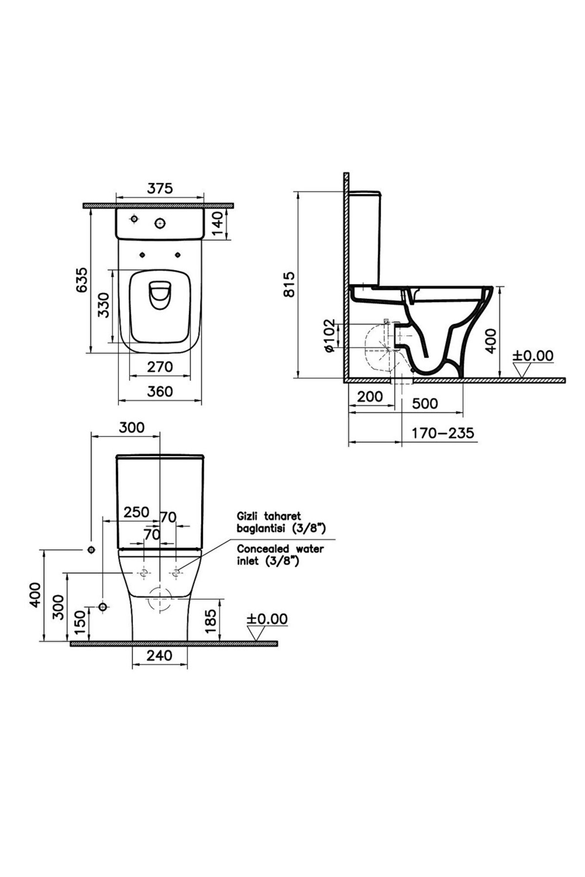 VitrA Ardea 9863B003-7215 Ardea Square Takım Klozet- Rezervuar Seti ...