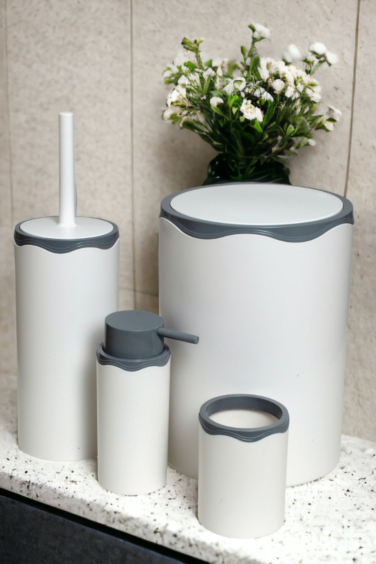 Comprox Banyo Seti Beyaz Gri,Akrilik Banyo Seti,Banyo Seti Çöp kovası ...