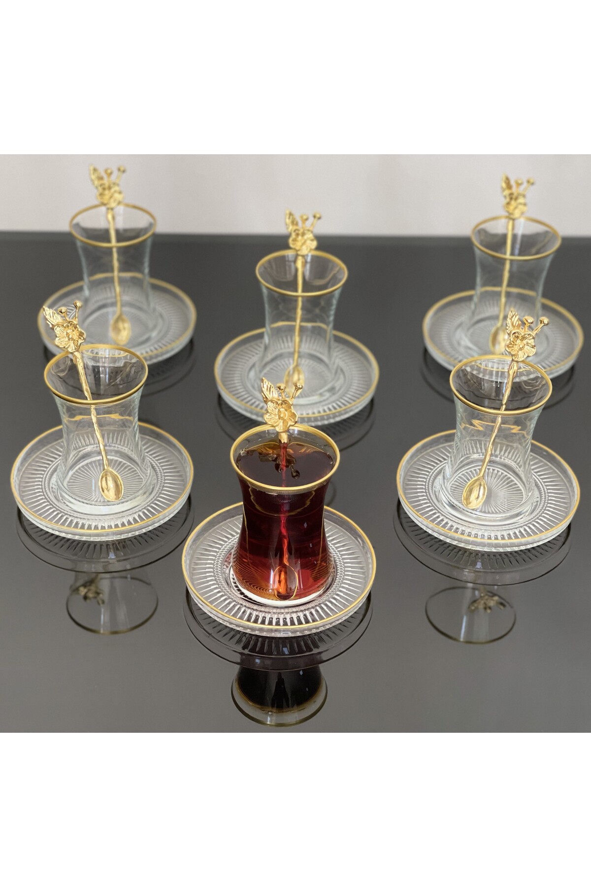 atabey home Çay Set 18 Parça 6 Kişilik Japon Gülü Çay Kaşıklı Lav ...