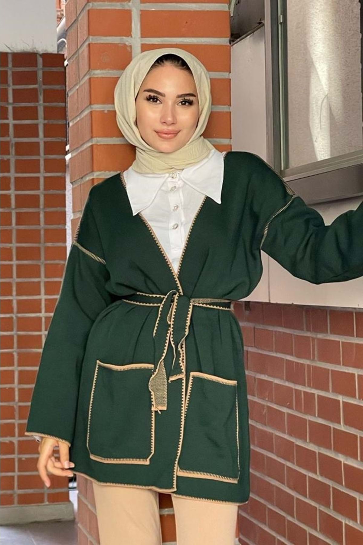 Rumella 24k2286 Hırka Bel Kuşaklı Cep Detay Coban Dikiş Görünümlü ...