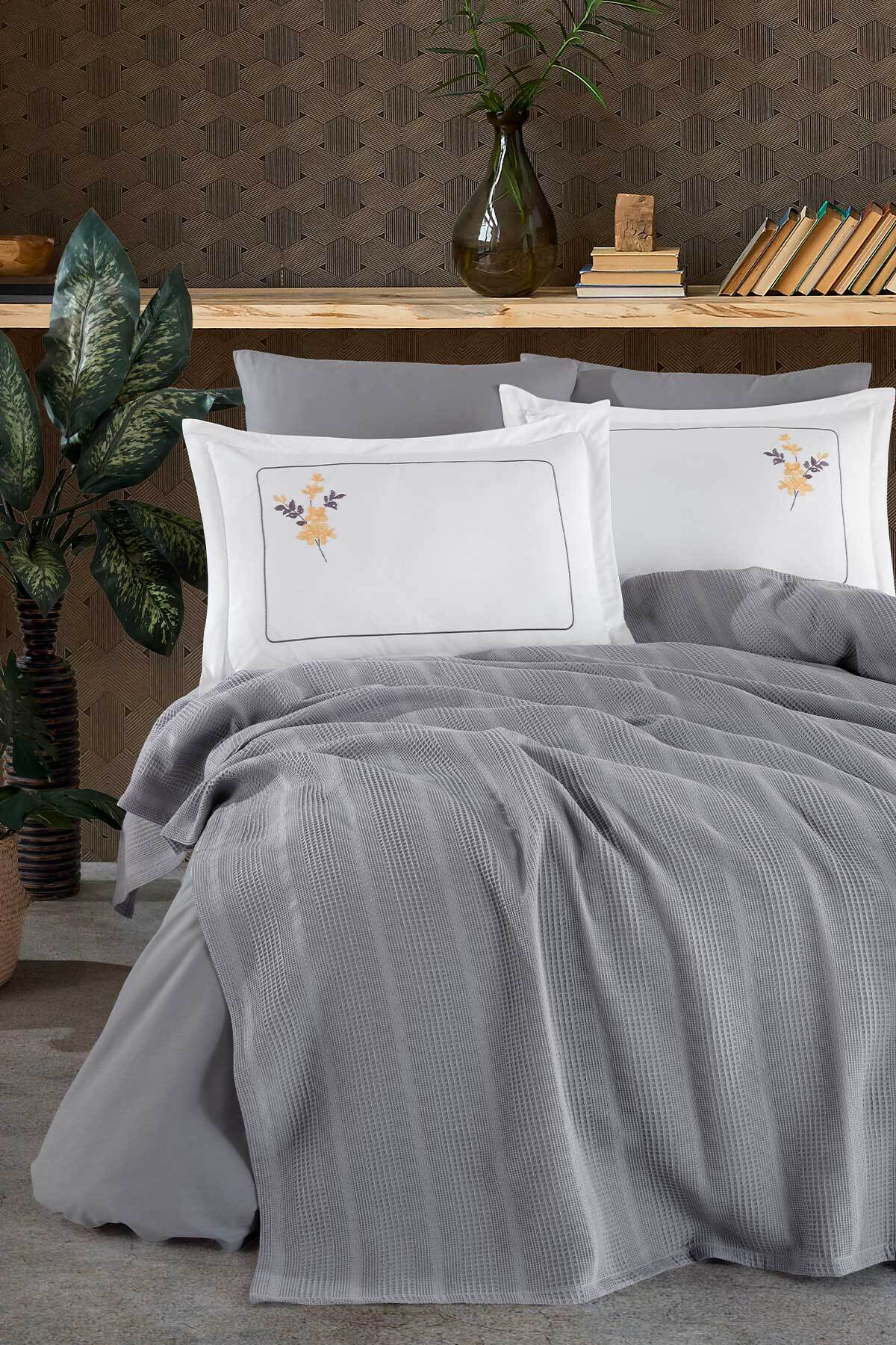 Elart Molly Pamuklu Pike Çift Kişilik Gri (210x230 cm) Fiyatı ...