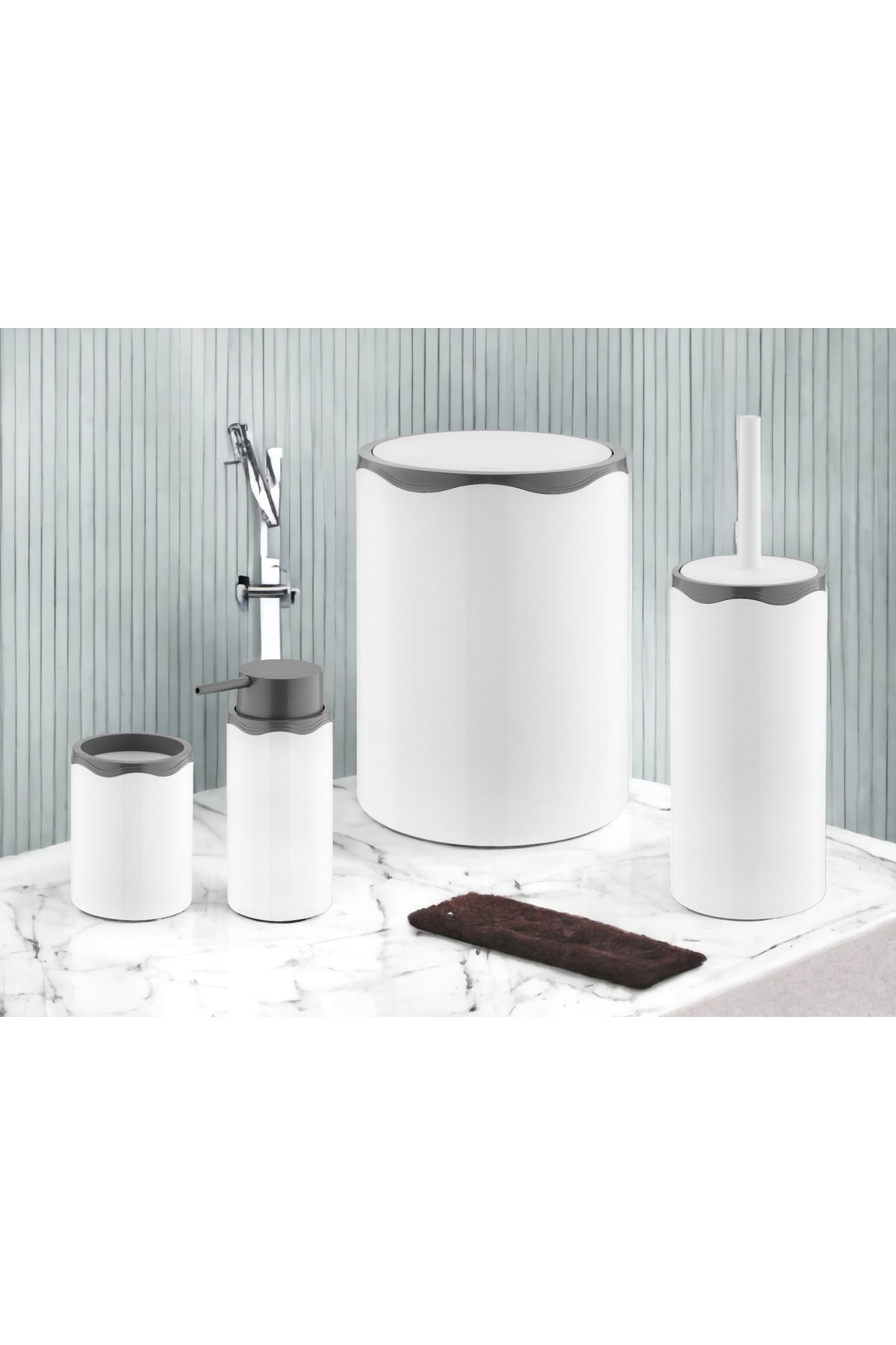 Comprox Banyo Seti Beyaz Gri,Akrilik Banyo Seti,Banyo Seti Çöp kovası ...