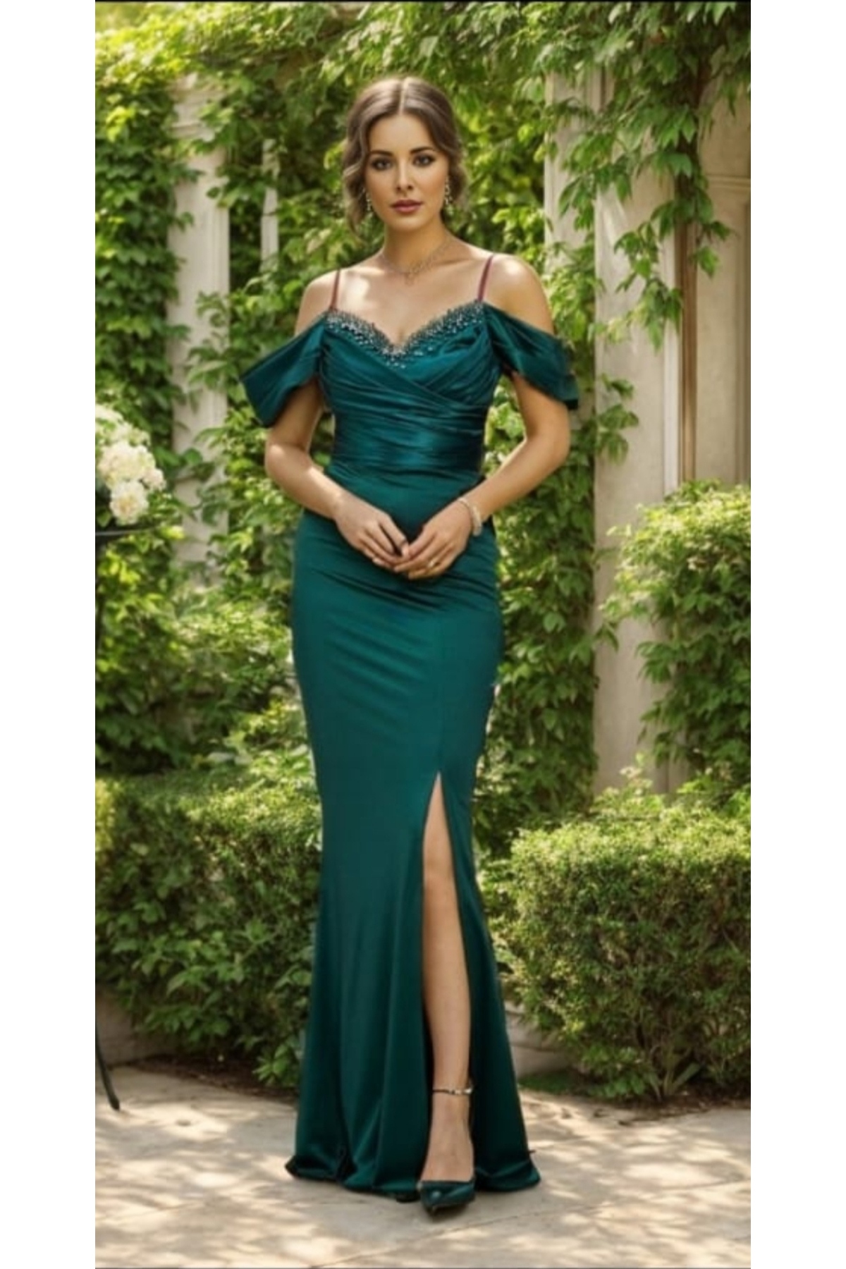 GÜZELLER Saten Balık Model Yırtmaçlı Söz Nişan İsteme Gece Elbisesi ...