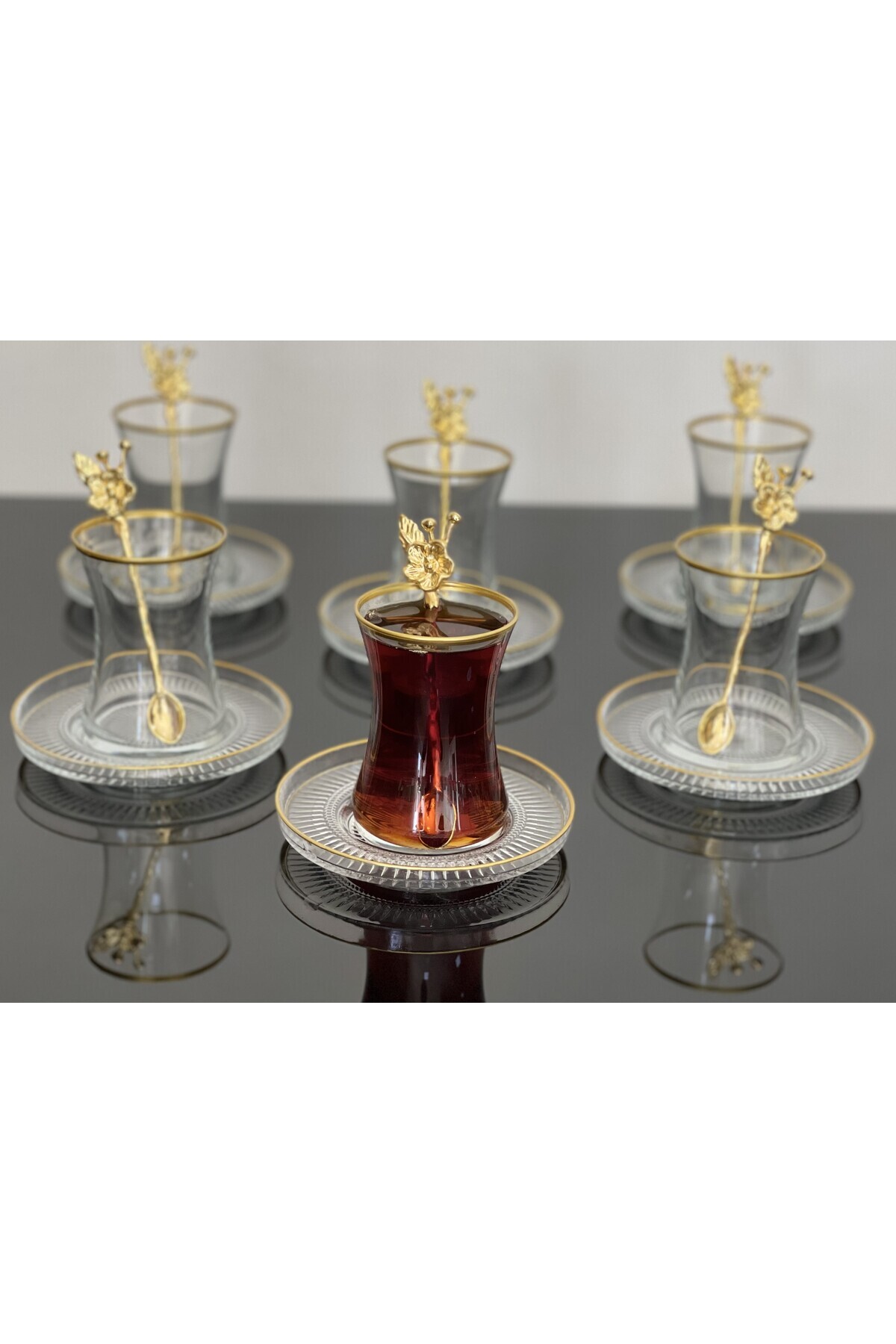 atabey home Çay Set 18 Parça 6 Kişilik Japon Gülü Çay Kaşıklı Lav ...