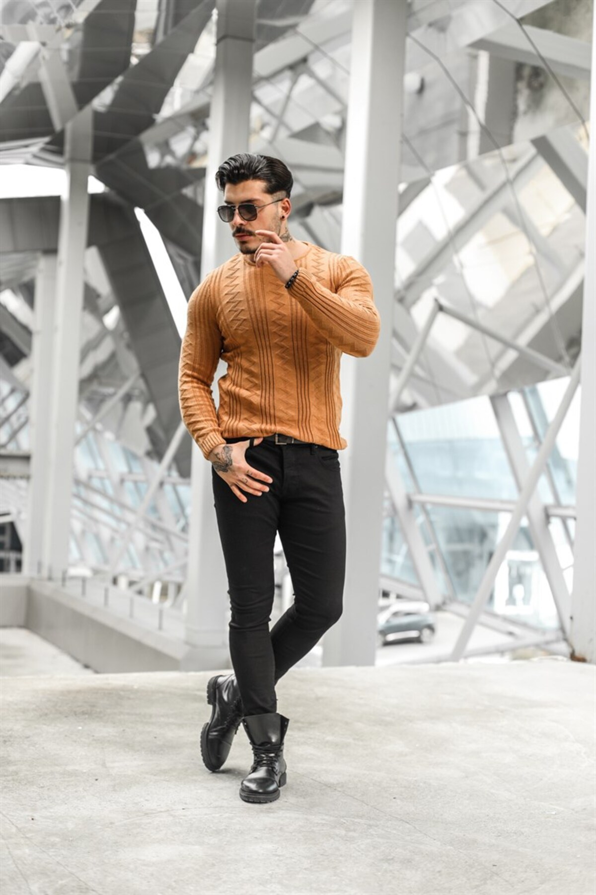 OUTFİT MAN Zikzak Örmeli Slim Fit Kazak Camel Fiyatı, Yorumları - Trendyol