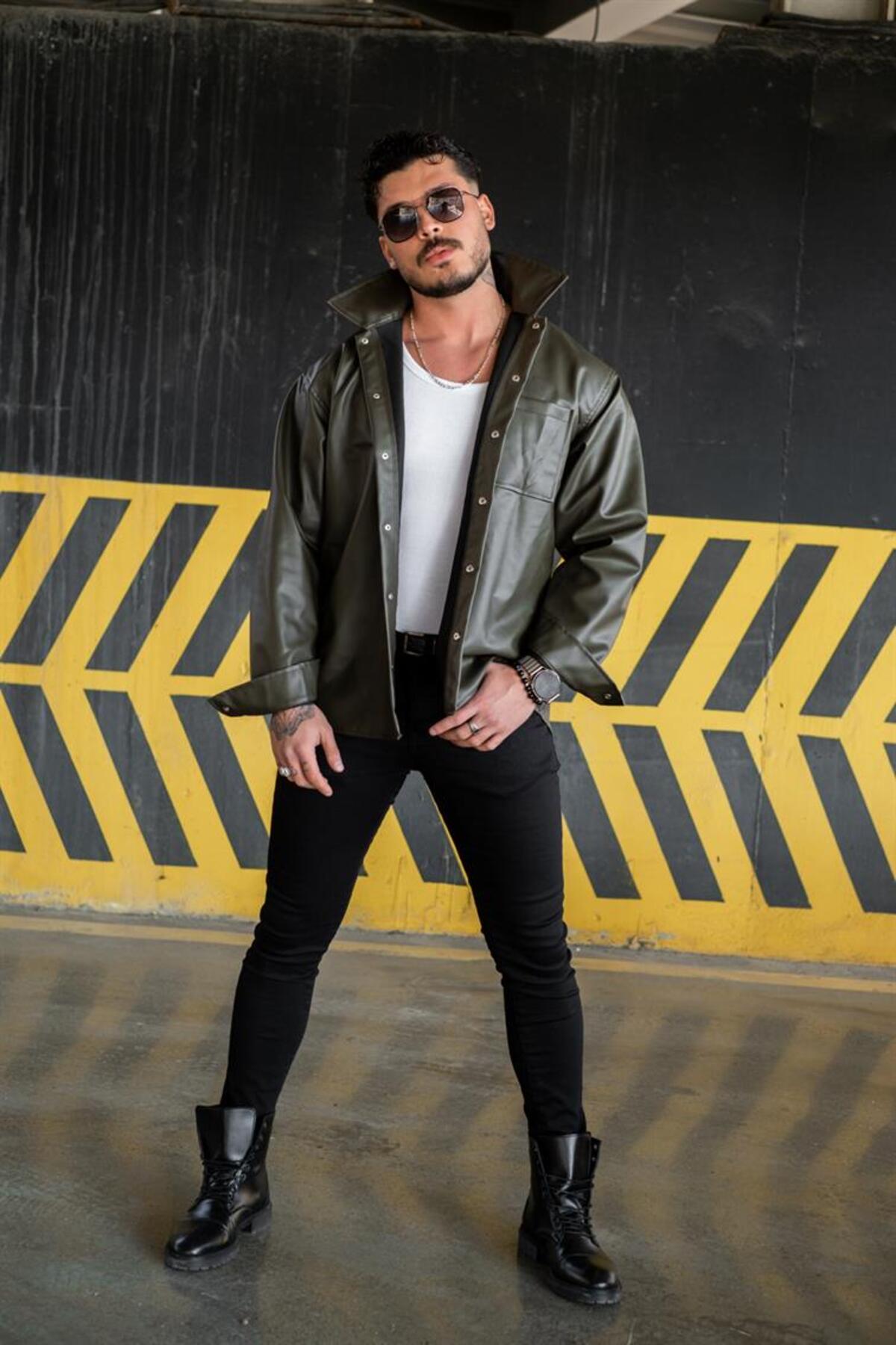 OUTFİT MAN Erkek Deri Oversize Gömlek Haki Fiyatı, Yorumları - Trendyol