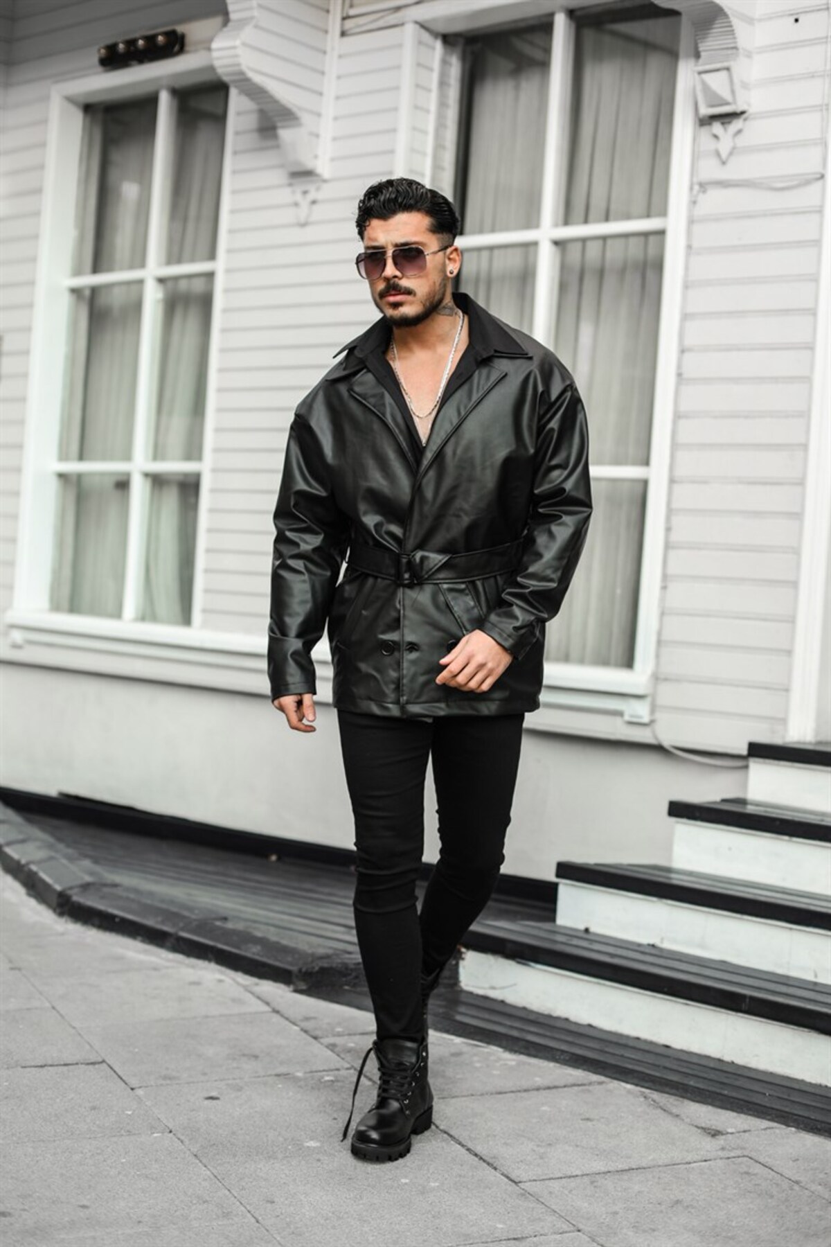 OUTFİT MAN Erkek Kruvaze Düğmeli Deri Oversize Ceket Siyah Fiyatı ...