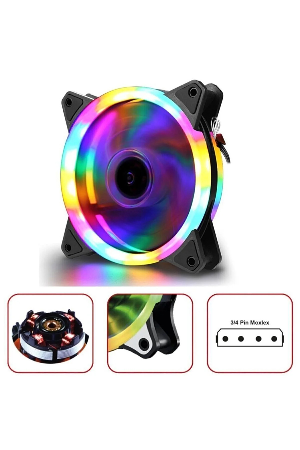 ECOYOM 1 Adet 12 Cm Rgb Led Fan Işıklı Kasa Fanı Rainbow Kasa Soğutucu ...