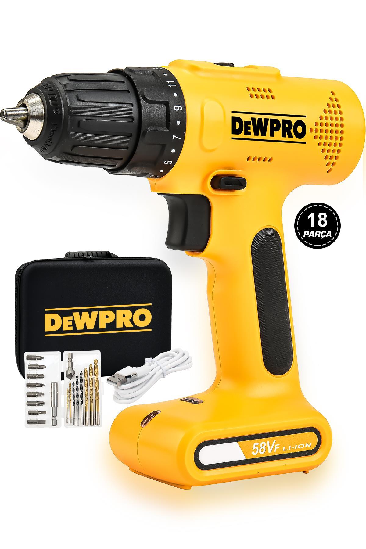 DEWPRO Akıllı Şarjlı Matkap Akülü Vidalama Set li Usb Type-c Girişli ...