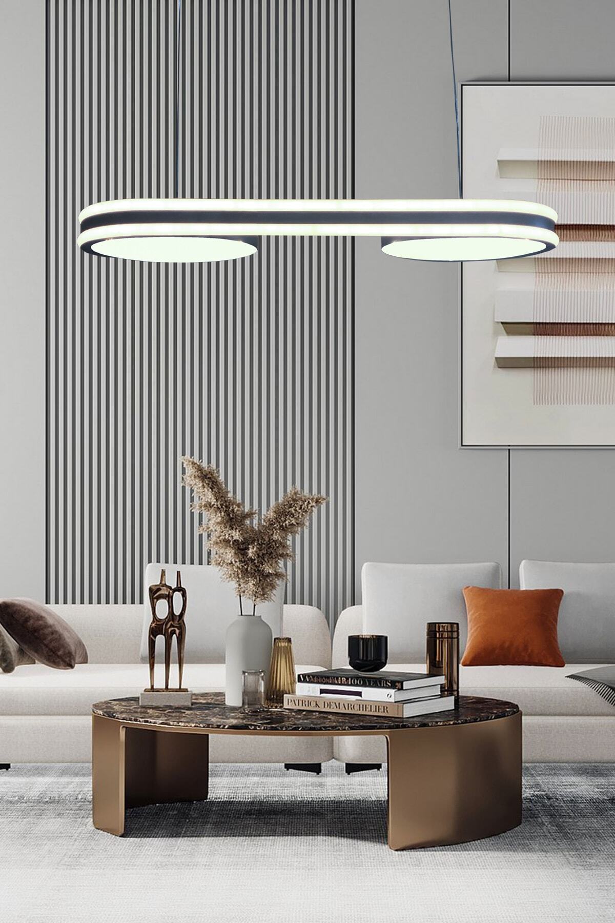 Ledmi Lighting Geniş Model Çift Halkalı Siyah Led Avize, 3 Renk ...