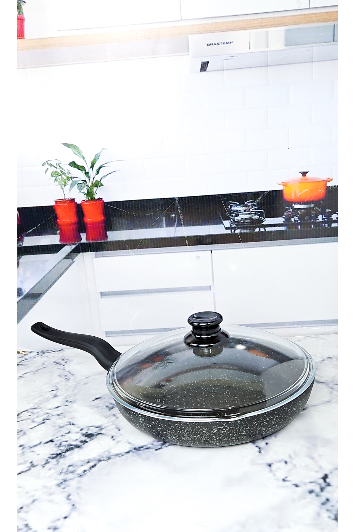BRE HOME 30 cm ultra kalın ezme granit kapaklı tava, kızartma pilav ...