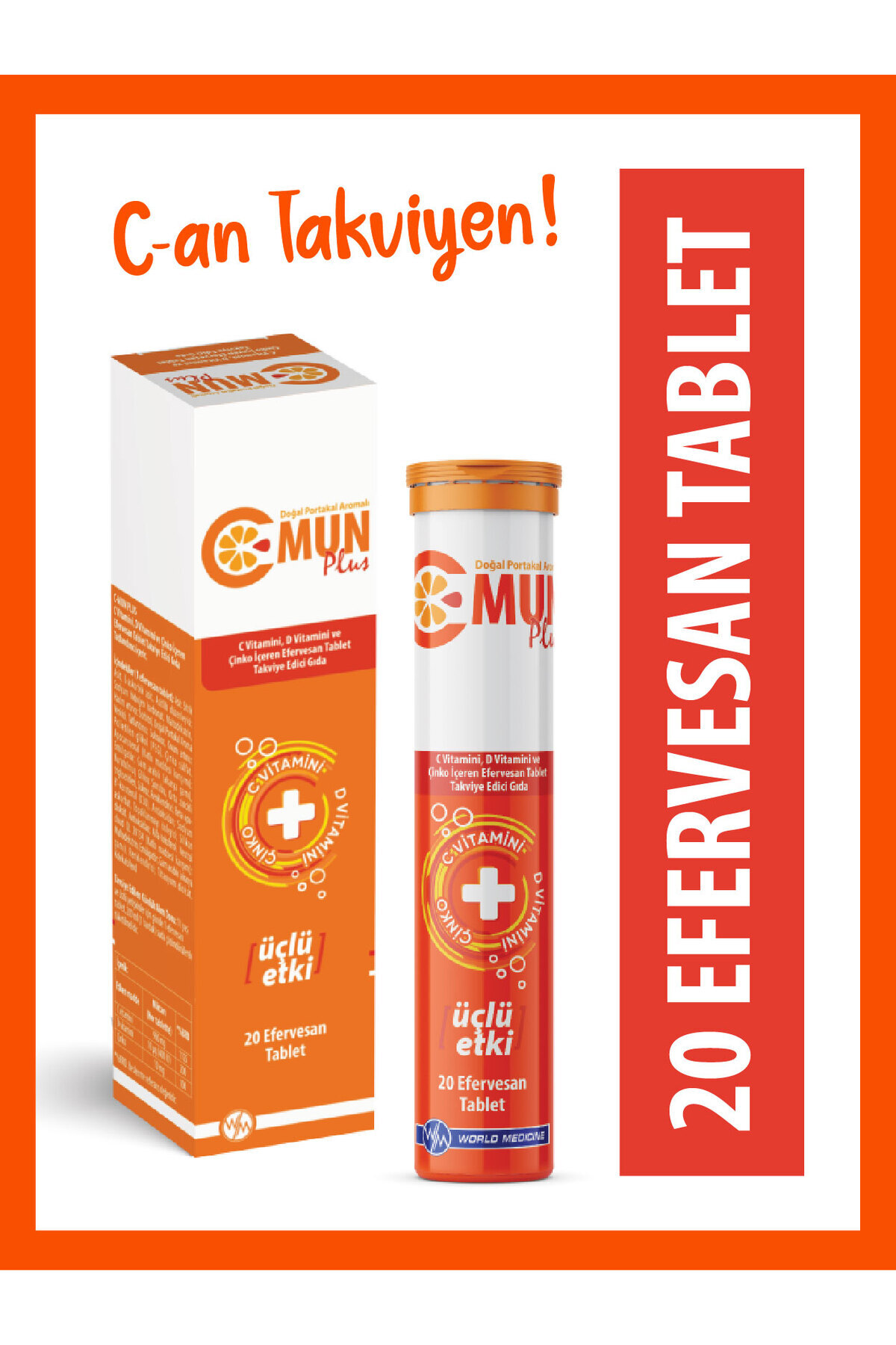 WORLD MEDİCİNE C-MUN Plus C Vitamini,D Vitamini ve Çinko Efervesan ...