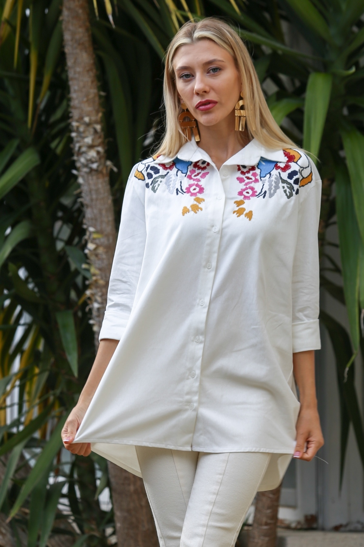 Chiccy Beyaz Gömlek Yaka Uzun Kol Düğmeli Orta Kalınlıkta Nakışlı ...