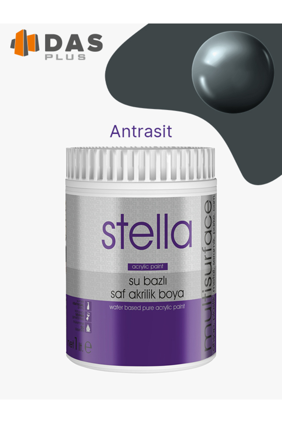 Stella Su Bazlı Saf Akrilik Boya Antrasit 1 Lt- - Fiyatı, Yorumları