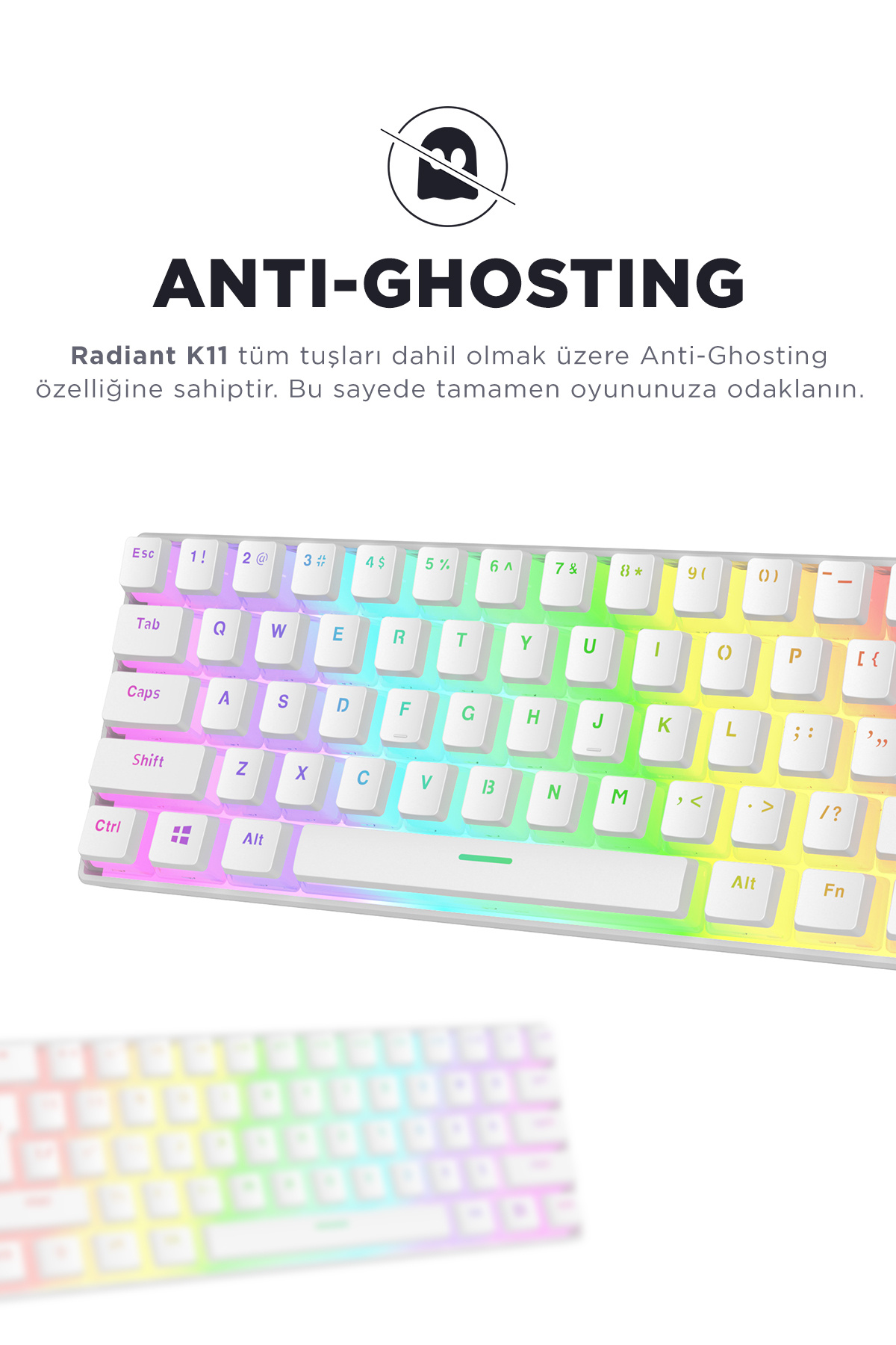 Rampage Radiant K11 Beyaz Type-c Bağlantı RGB Puding Tuş Mekanik Red ...