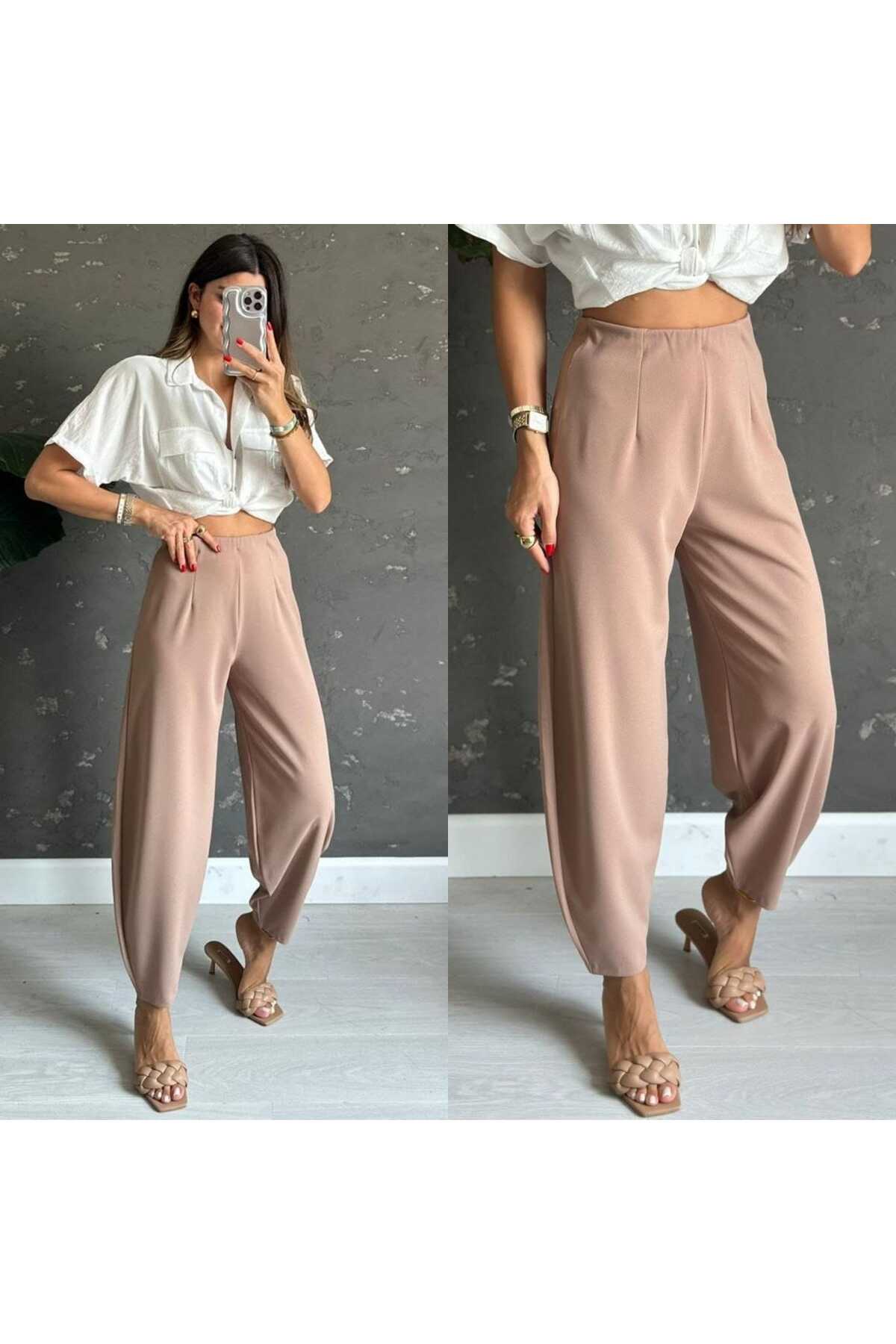 Dali Giyim Likralı Double Krep Kumaş Beli Lastikli Pens Detay Balon ...