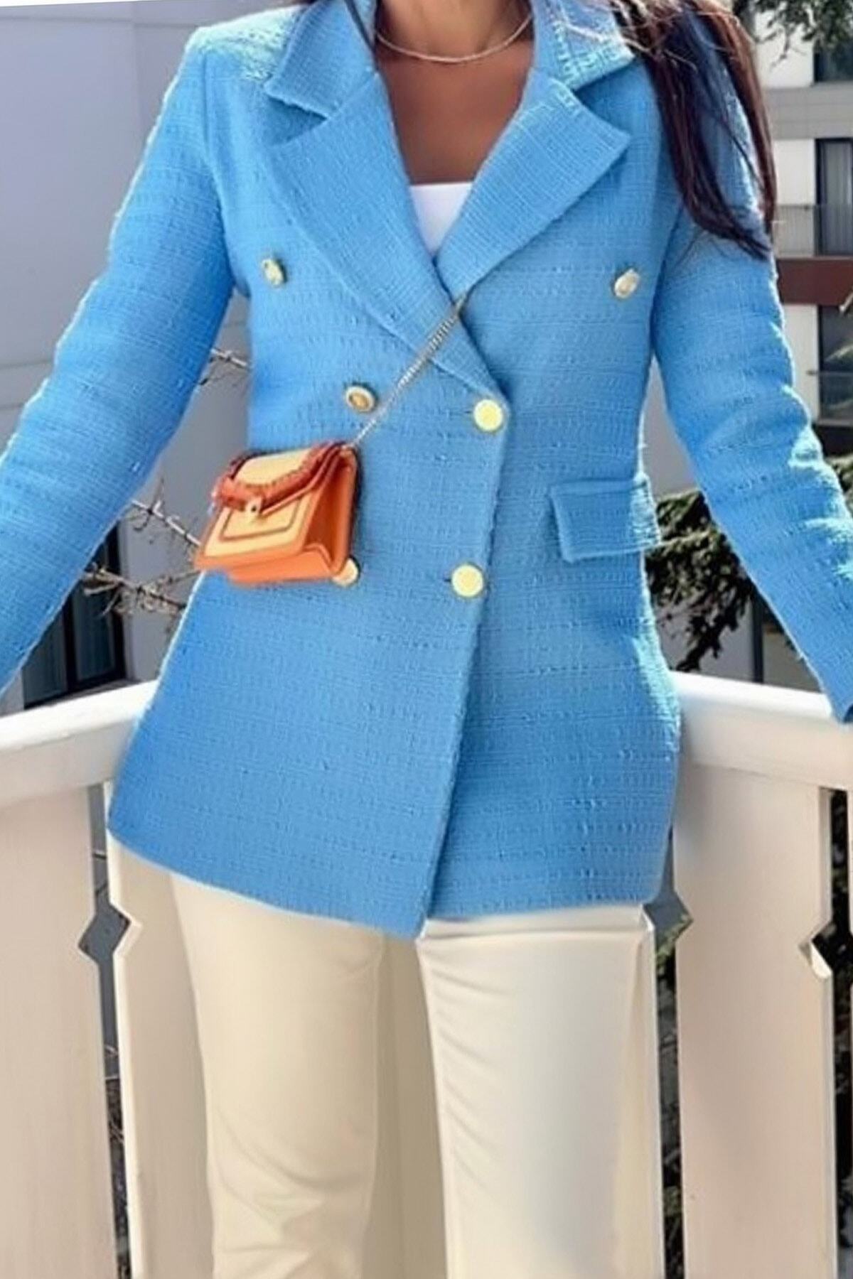 CoolLook Kırçıllı Kumaş Dokulu Desen Ceket Yakalı Astarlı Gold Düğmeli ...