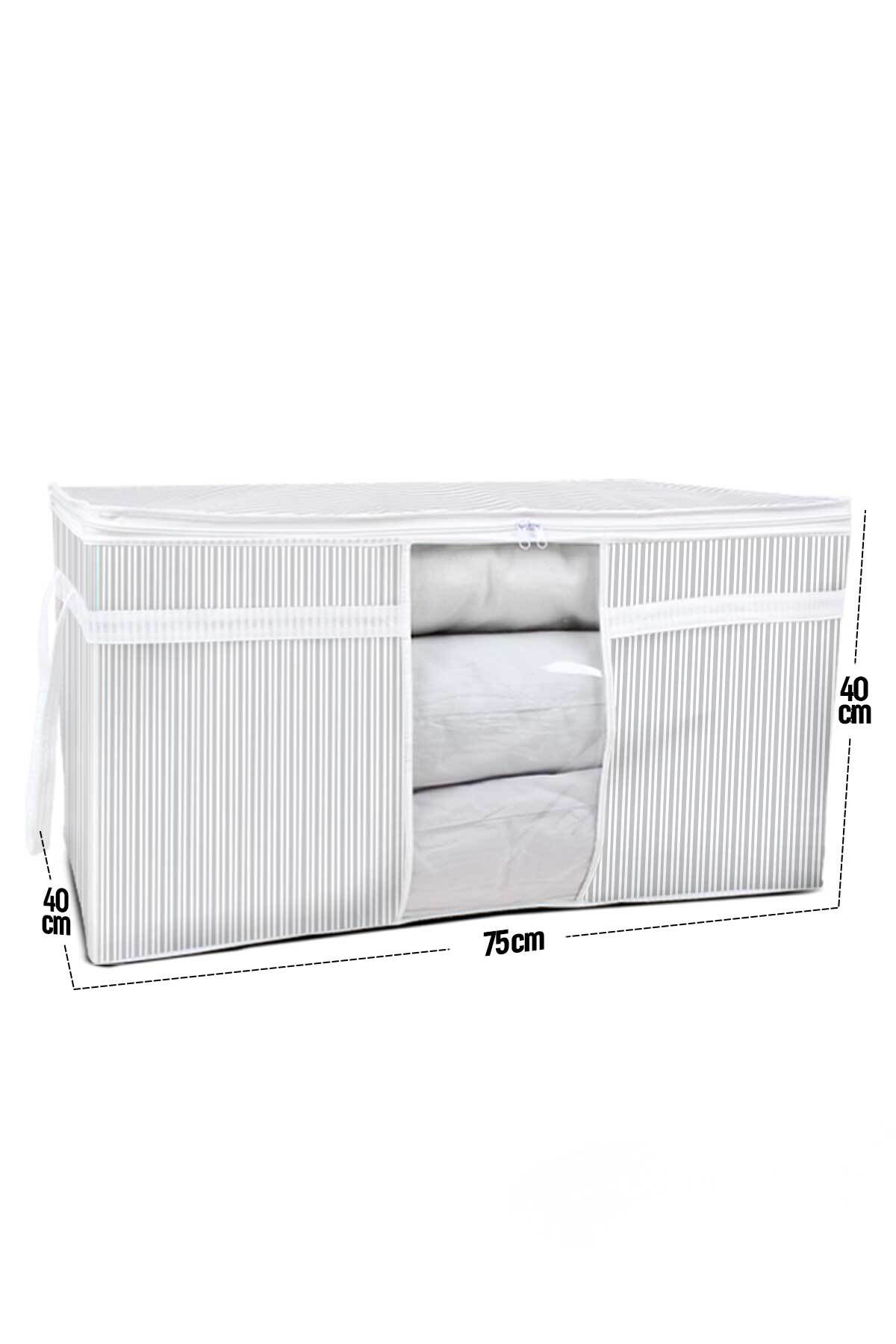 ROYALHOUSE Pencereli Giysi Yorgan Yastık Hurcu 75x40x40 Gri Çizgili ...