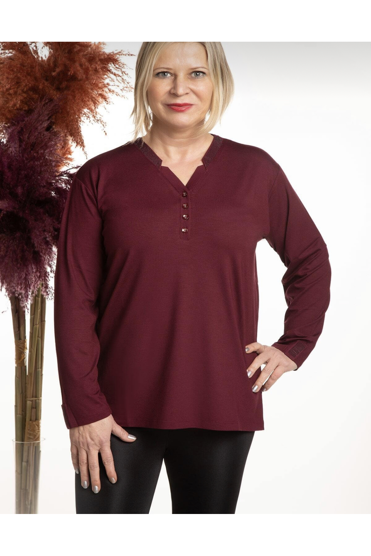 ModaSümeyra Kadın Orta Yaş Ve Üzeri Dört Mevsim V Yaka Rahat Kalıp Likralı Viskoz Anne Penye ...