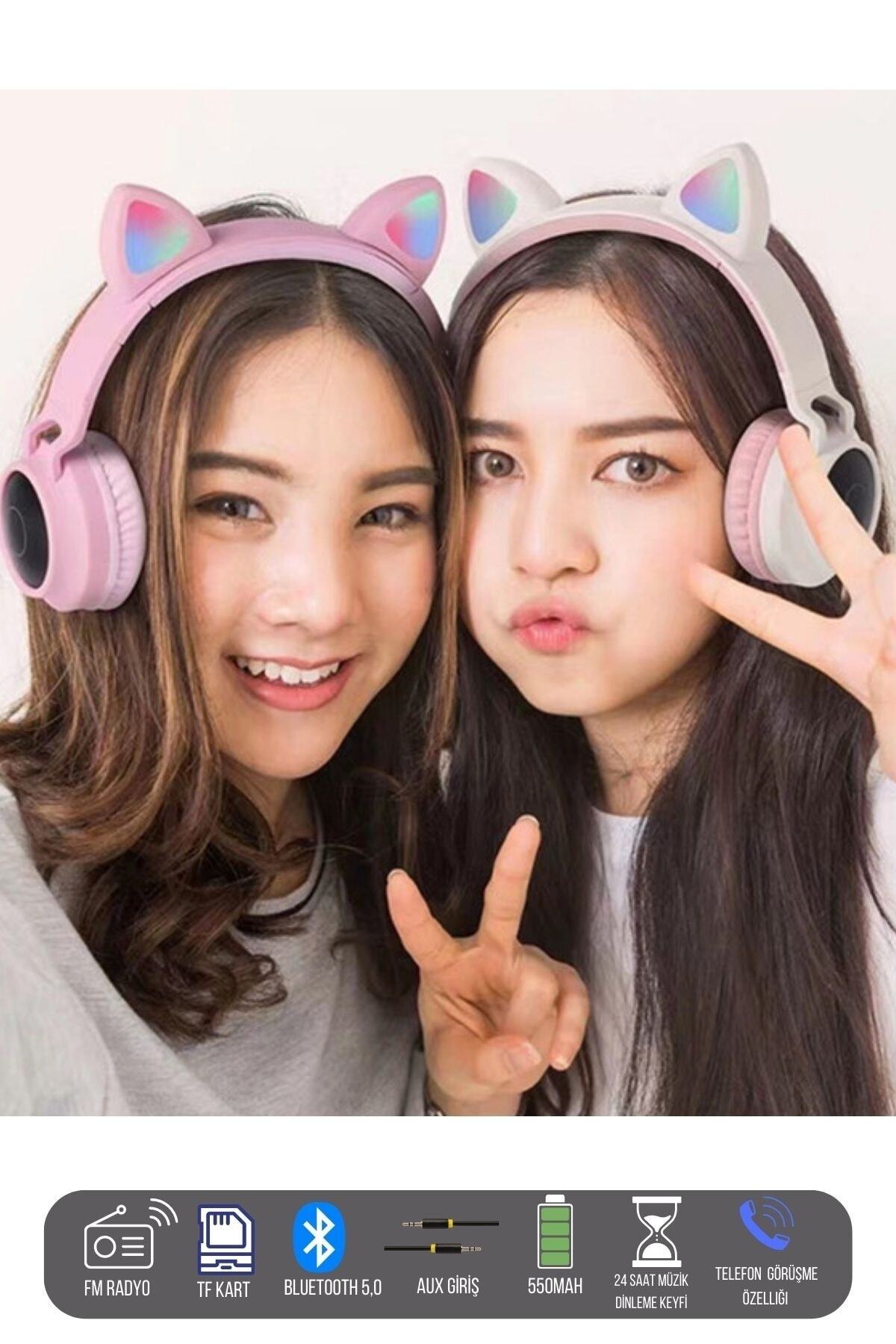 Butfulake Kablosuz Bluetooth 5.0 Led Işıklı Kedili Şık Kulaklık ...