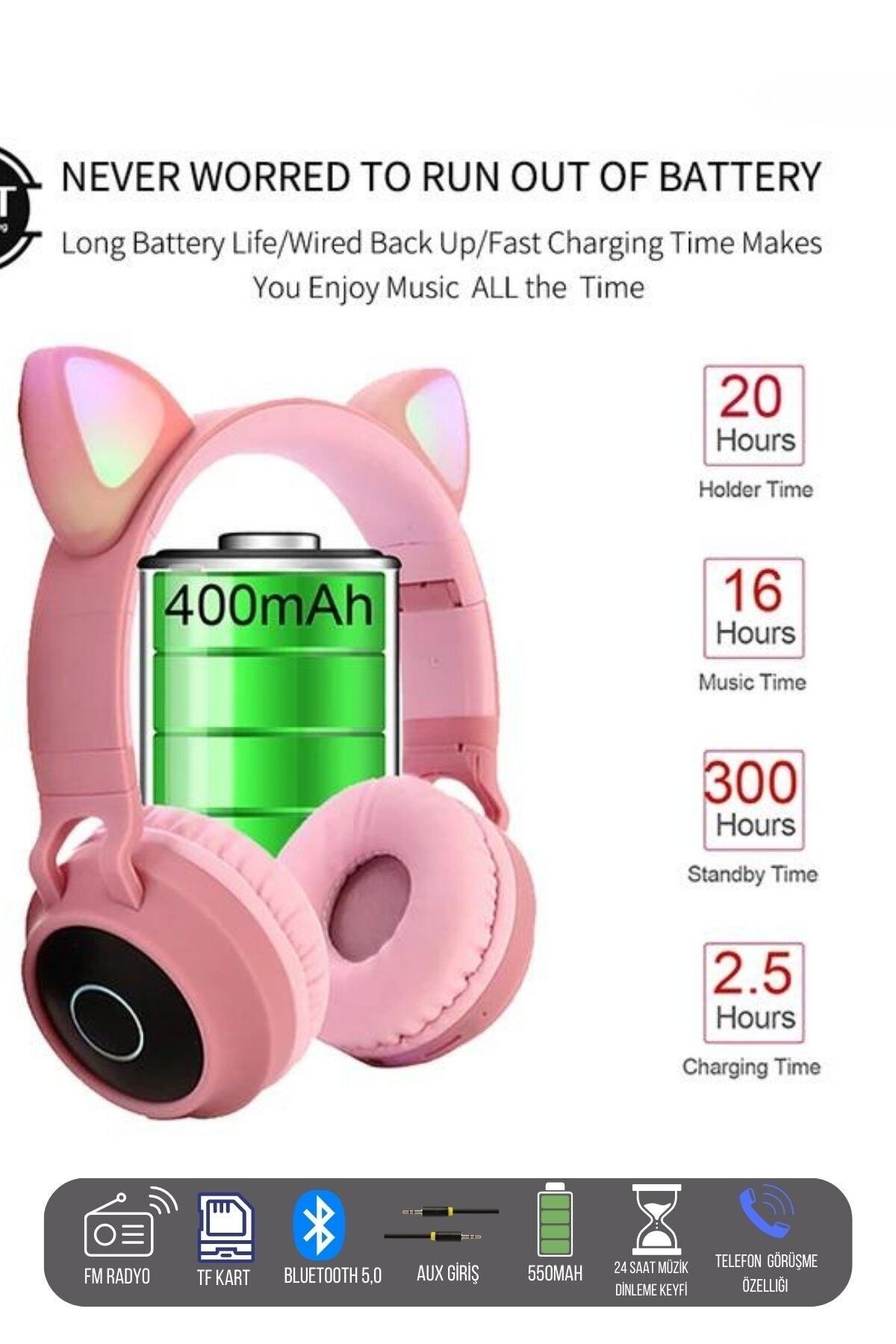 Butfulake Kablosuz Bluetooth 5.0 Led Işıklı Kedili Şık Kulaklık ...