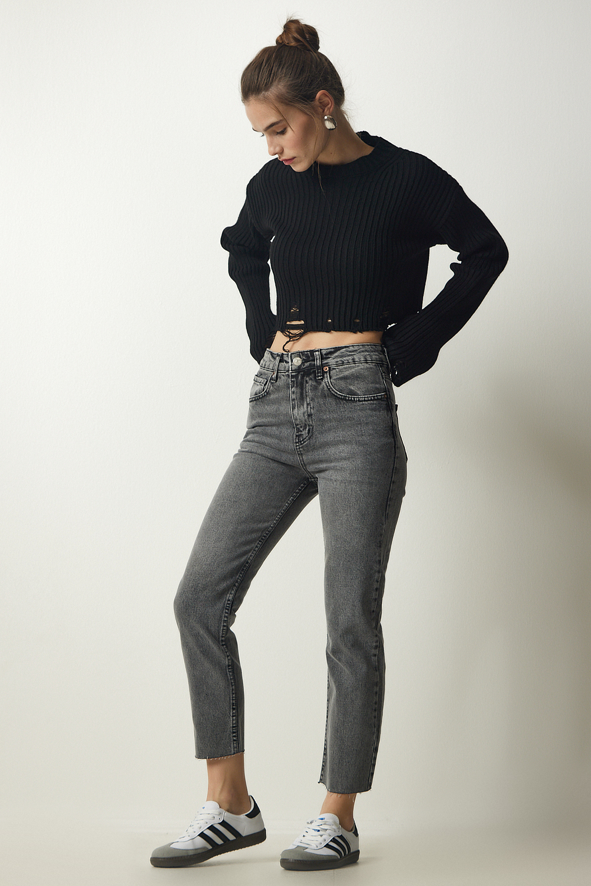 Happiness İstanbul Kadın Gri Yüksek Bel Denim Pantolon CB00015 - Fiyatı ...