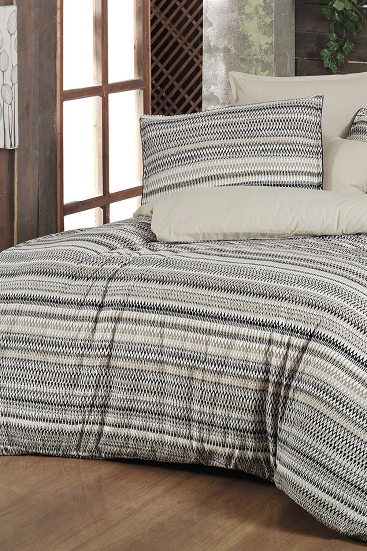 Sarev Dimitro Bej Çift Kişilik %100 Pamuk Flanel (Pazen) Nevresim ...