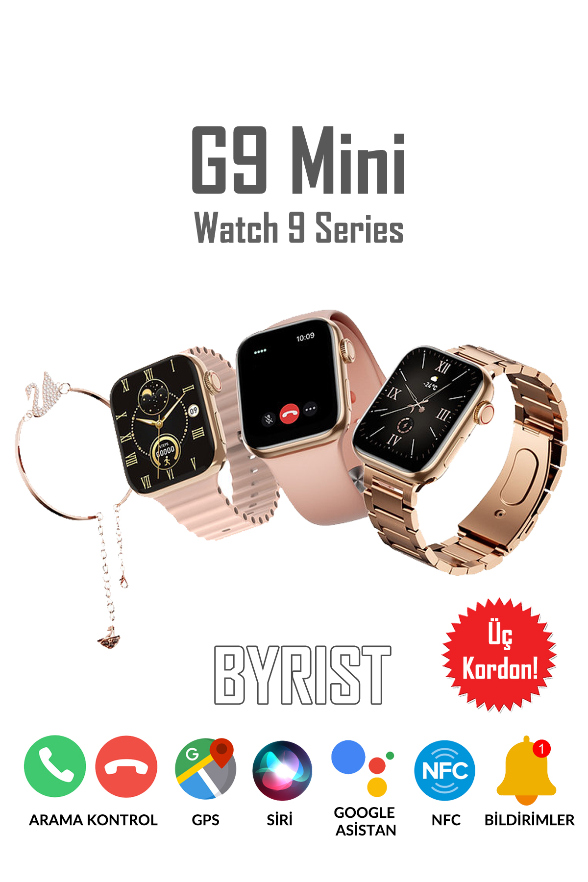Byrist G9 Mini Watch 9 Serisi 45mm "Bileklik Hediyeli" Metal + 2 adet ...