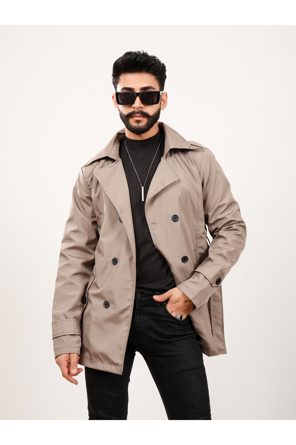 Fearless Erkek Slim Fit Kemer Detaylı Kruvaze Trençkot - Fiyatı, Yorumları