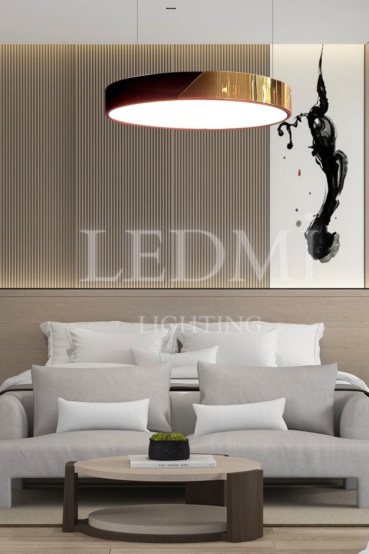 Ledmi Lighting Yuvarlak Gold Kaplamalı Kumandalı 3 Renk Aydınlatmalı ...