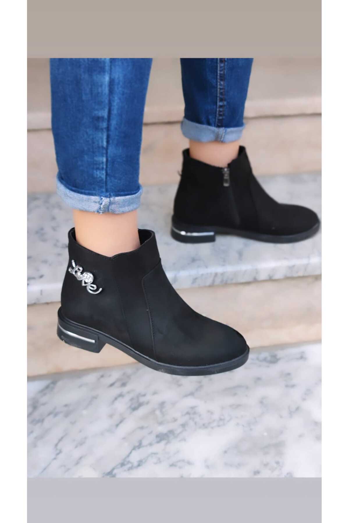 Cobbalt Kadın Siyah Love Fermuarlı Düz Taban Yarım Kışlık Bot Rm0306 ...
