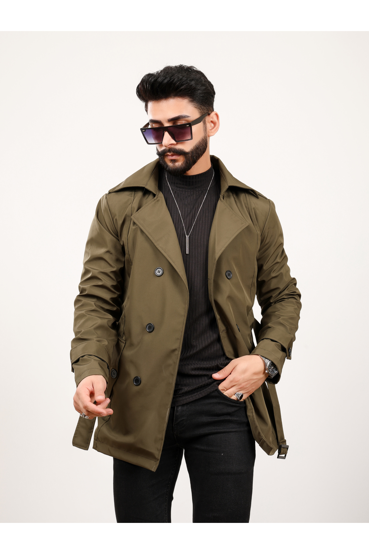 Fearless Erkek Slim Fit Kemer Detaylı Kruvaze Trençkot - Fiyatı, Yorumları