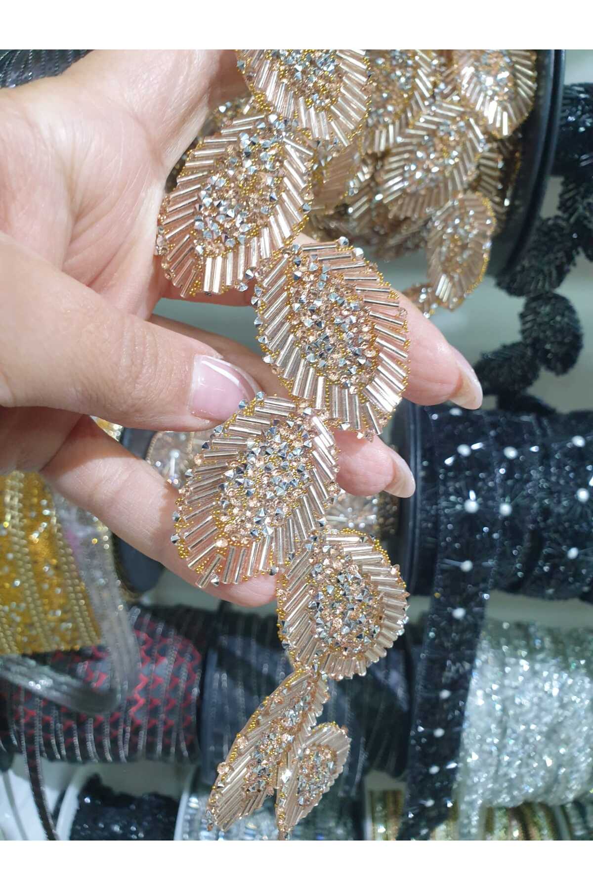 ESRA ŞELEM Ütü İle Yapışan Rose Renk Yaprak Desen Taşlı Dekoratif Şerit Aksesuar Fiyatı ...