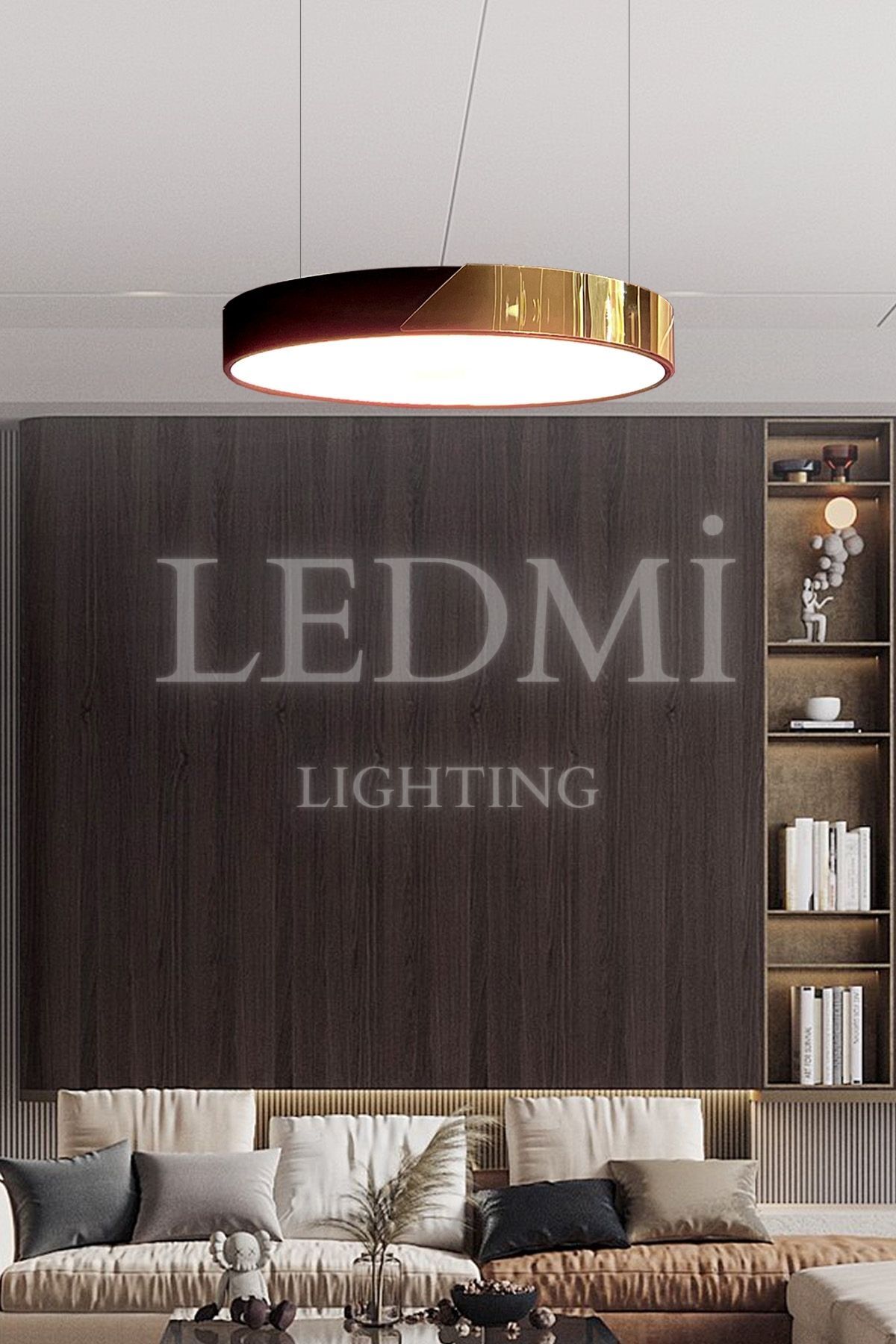 Ledmi Lighting Yuvarlak Gold Kaplamalı Kumandalı 3 Renk Aydınlatmalı ...
