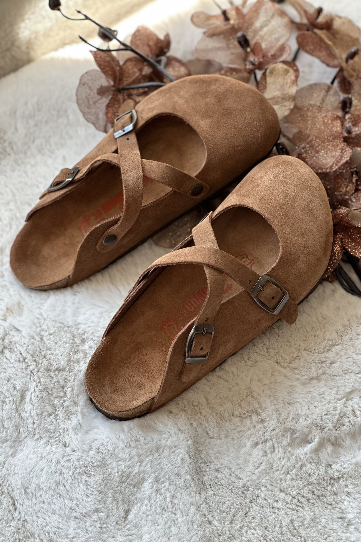 Uniqueqoop Viyana Hakiki Deri Ortopedik Mantar Taban Kadın Terlik ...