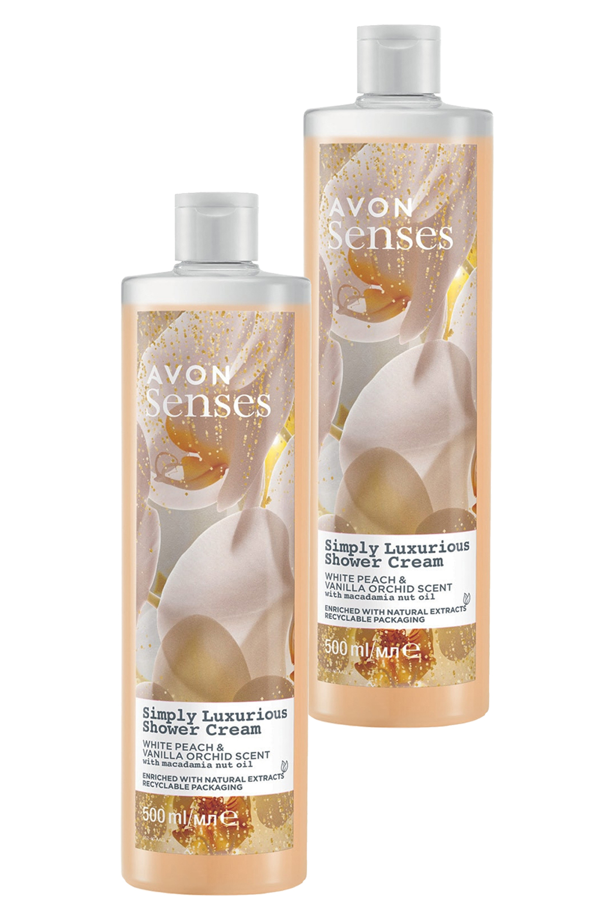 Avon Senses Simply Luxurious Beyaz Şeftali ve Vanilya Kokulu Krem Duş Jeli 500 Ml. İkili Set ...