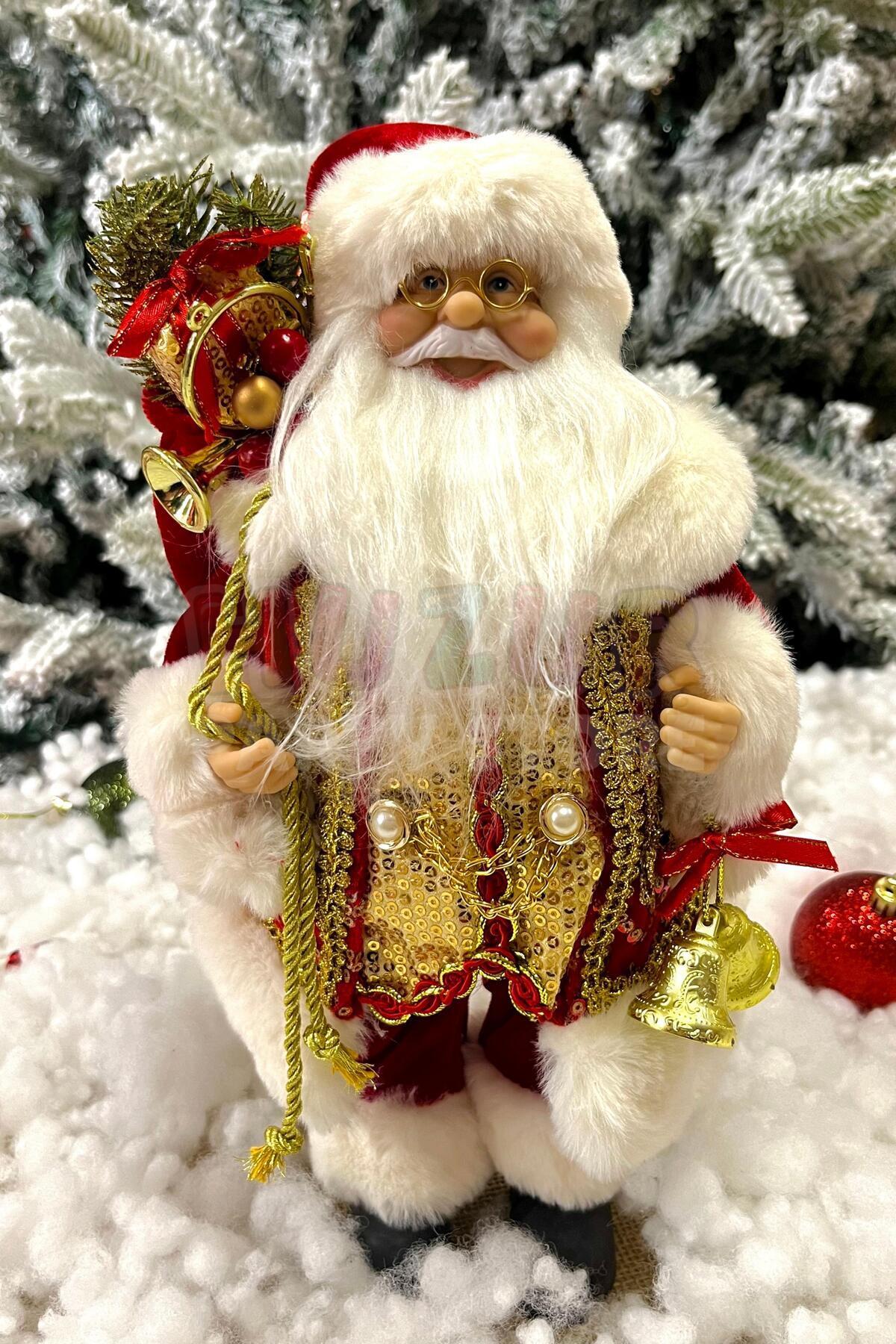Huzur Party Store 30 Cm Noel Baba Kırmızı Gold Renk Dekoratif Kürklü ...