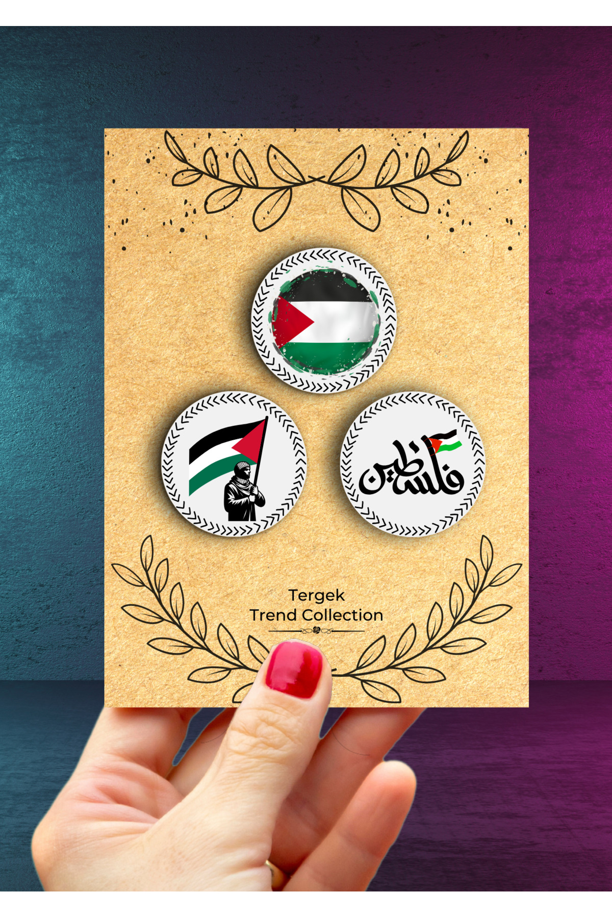 Tergek FİLİSTİN BAYRAĞI FİLİSTİN YAZISI 3'lü Rozet Seti Çanta Süsü Yaka ...