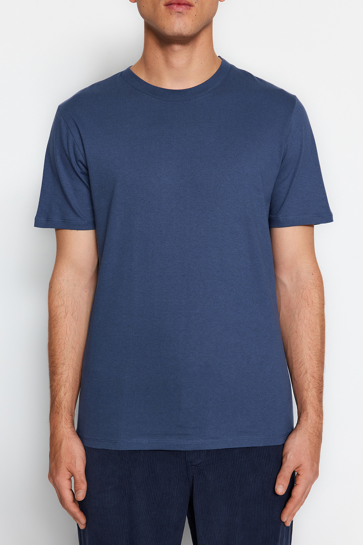 Trendyol Collection Gray-Ecru-Indigo Slim/Narrow Cut Crew Neck Basic ...