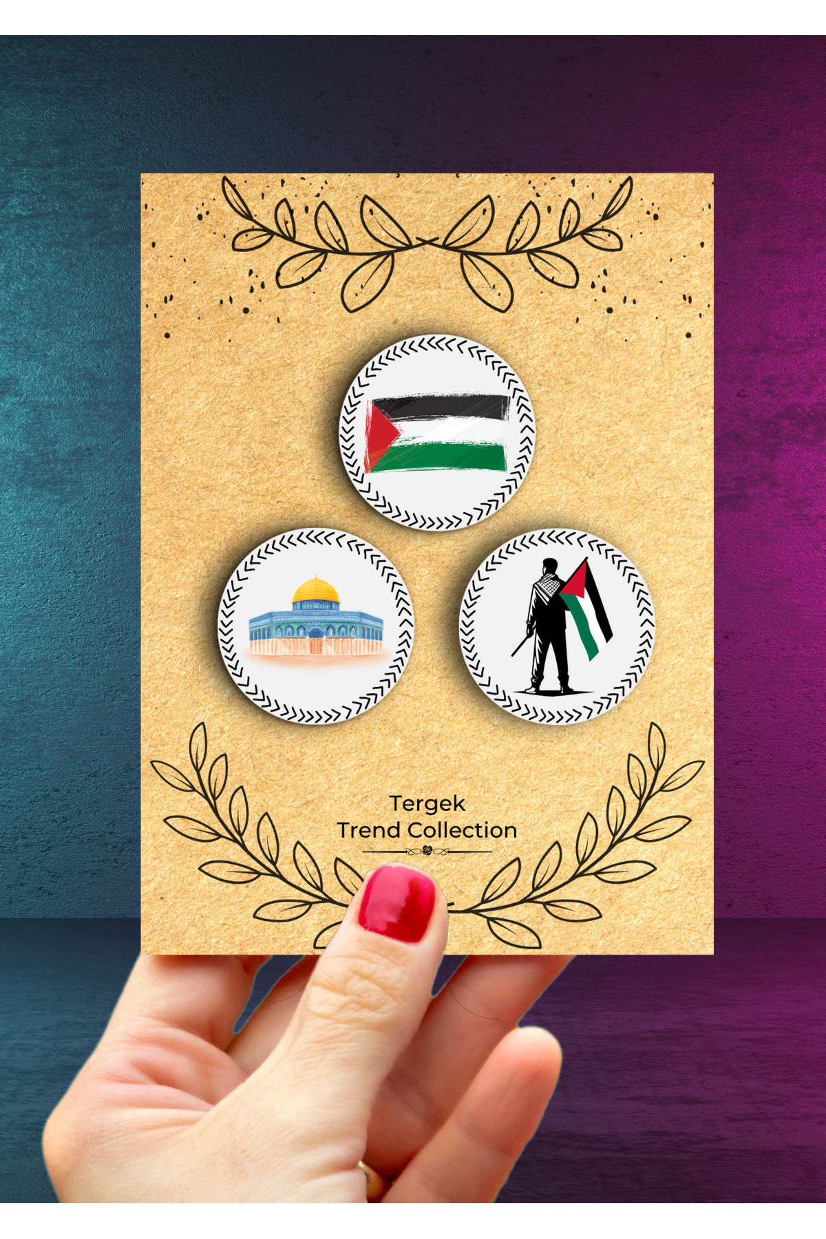 Tergek FİLİSTİN SAVAŞA HAYIR Mescid-i Aksa KUDÜS 3'lü Rozet Seti Çanta ...